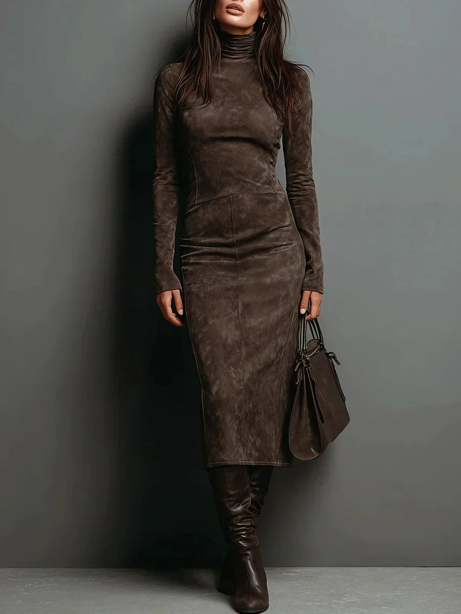 Selwynne | High-Neck Suede Maxi Dress – Lunea Mode